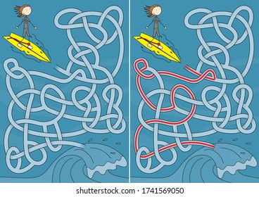 Surfer Maze Kids Solution Stock Vector (Royalty Free) 733023469 ...