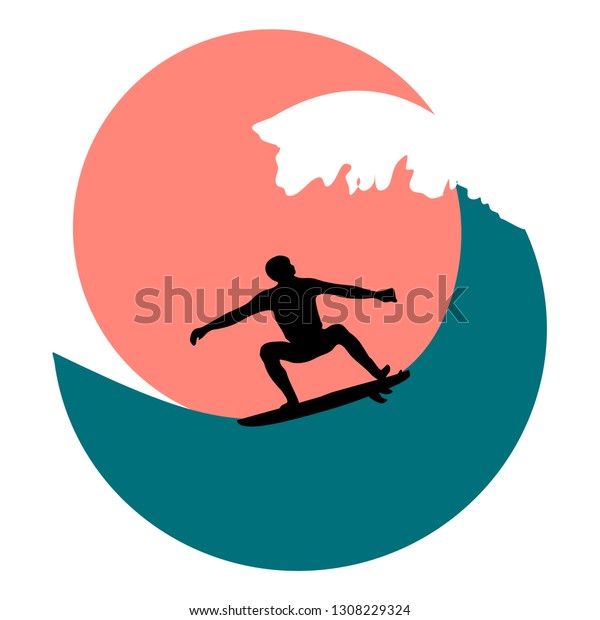 Surfer on wave minimal logo vector man surfing waves on sunset