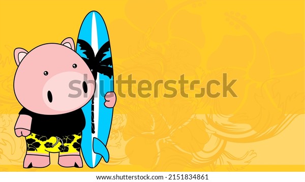 Surfer Pig Kid Cartoon Summer Tropical Stock Vector (Royalty Free ...