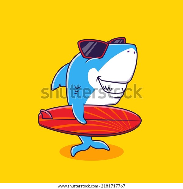 Surfer Shark Cartoon Vector Illustration Blue Stock Vector (Royalty ...