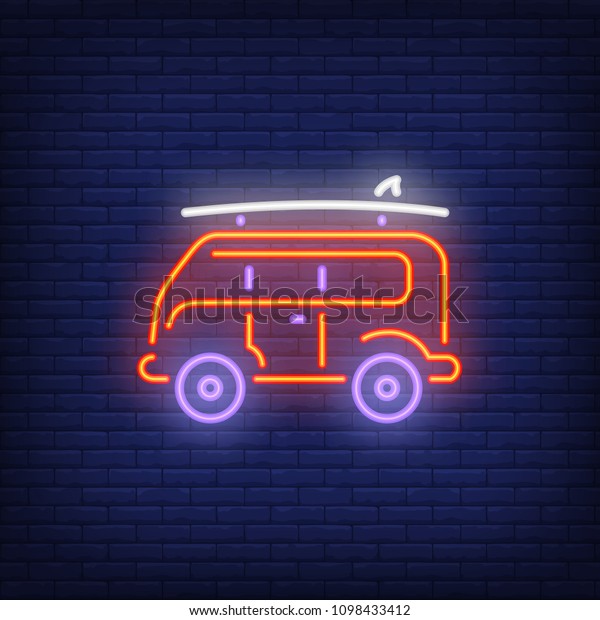 Surfer Van Neon Sign Retro Bus Stock Vector (Royalty Free) 1098433412 ...