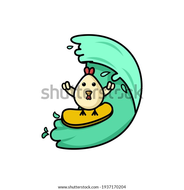 Surfing Chicken Cartoon Character Vector Illustration Stock Vector ...