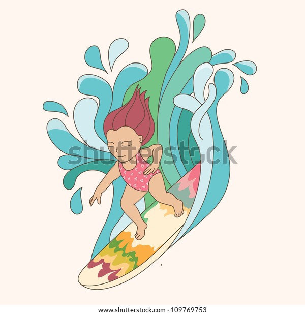 Surfing Girl Stock Vector (Royalty Free) 109769753