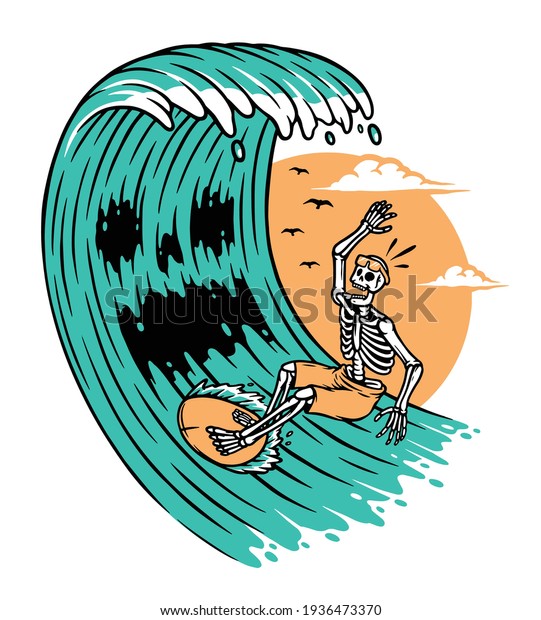 Surfing Horror Sea Vector Illustration Stock Vector (Royalty Free ...