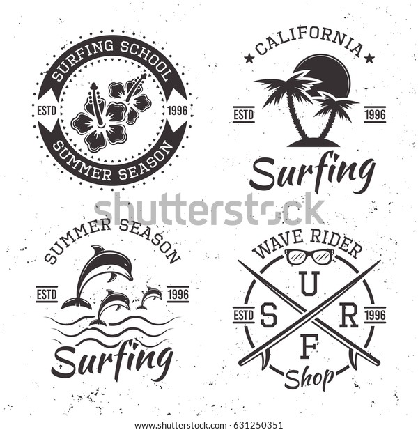 Surfing Set Four Black Vector Emblems: vector de stock (libre de ...