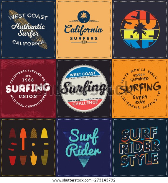 Surfing Themed Collection Typographic Design Set: vetor stock (livre de ...