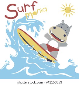 Surfing Time Cute Hippo Summer Vector Stock Vector (Royalty Free ...