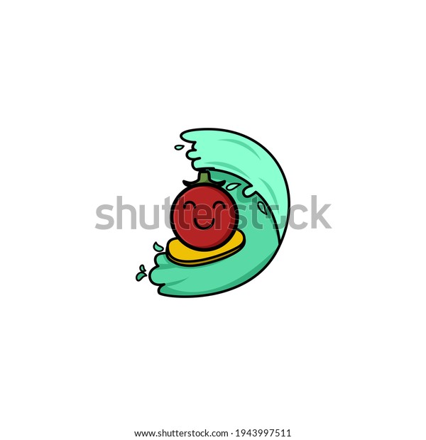 Surfing Tomato Cartoon Character Vector Illustration Stock Vector ...