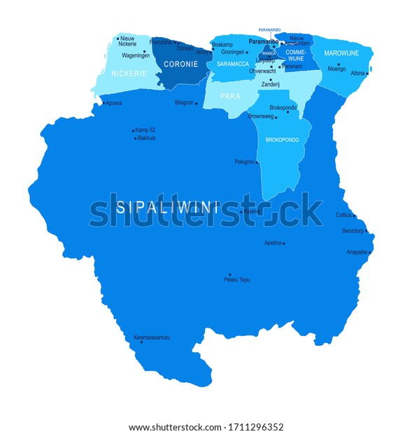 Suriname Map Cities Regions Vector Illustration Stock Vector (Royalty ...