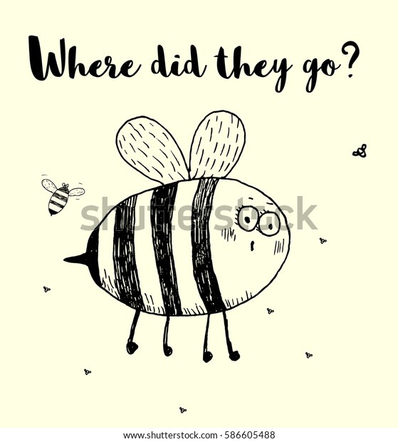 Surprised Bee Hand Drawn Illustration Cards Stock Vector (Royalty Free ...