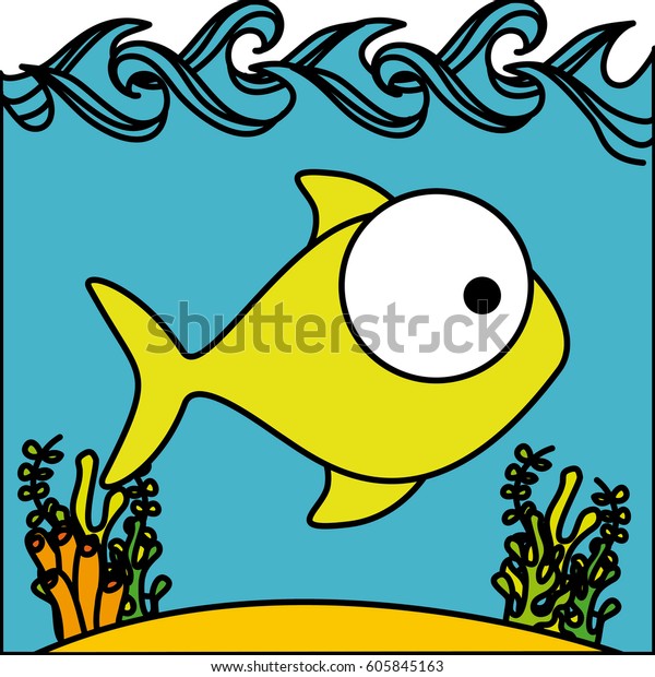 Surprised Fish Cartoon Inside Aquarium Vector 库存矢量图（免版税）605845163 ...