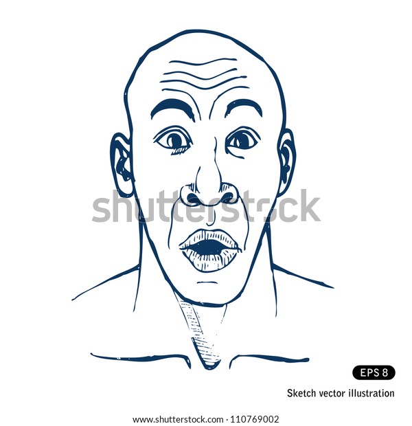 Surprised man. Hand drawn sketch illustration isolated on white background