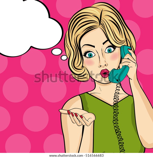 Surprised Pop Art Woman Chatting On Stock Vector Royalty Free