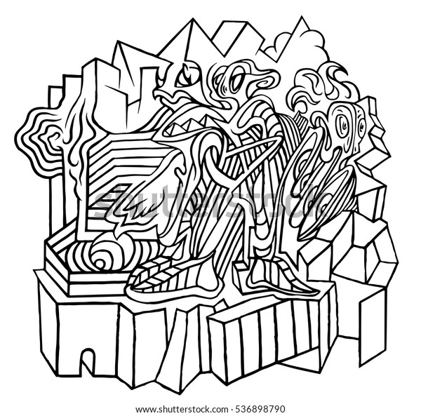 Surreal Artwork Surrealistic Linear Drawing Linear Stock Vector ...