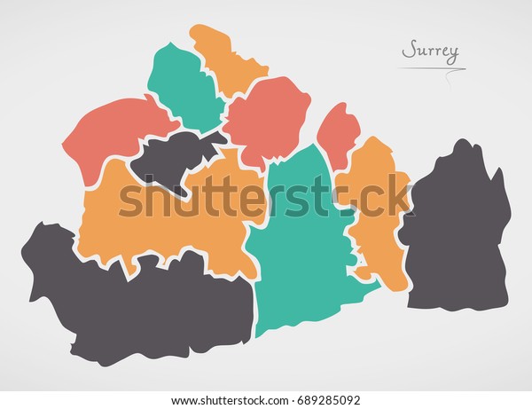 Surrey England Map States Modern Round Stock Vector (Royalty Free ...