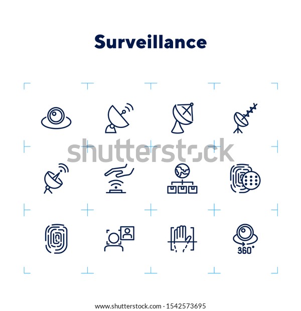 Surveillance Line Icon Set Camera Satellite Stock Vector (Royalty Free ...