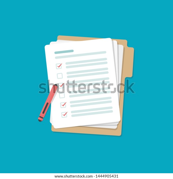 Survey or exam form paper sheets pile. Exam form. Checklists with answered