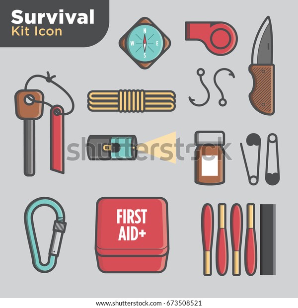 Survival Kit Icon Set Stock Vector (Royalty Free) 673508521