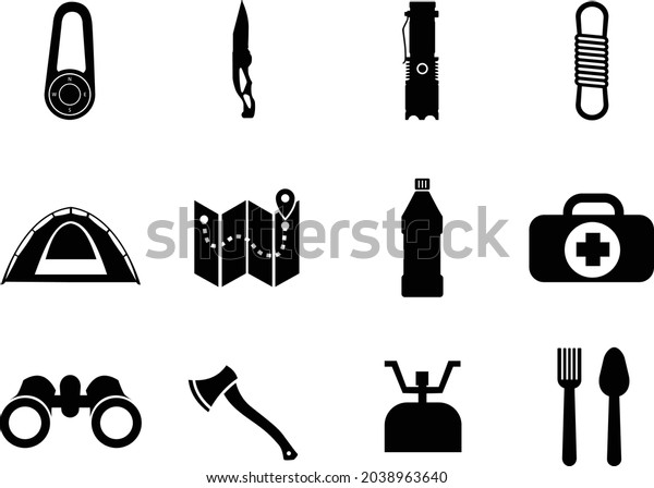 Survival Kit Icons Black Flat Design Stock Vector (Royalty Free ...