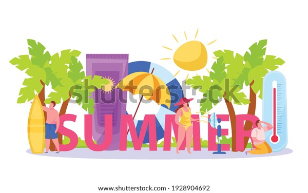 Surviving Summertime Hot Weather Flat Composition Stock Vector (Royalty ...
