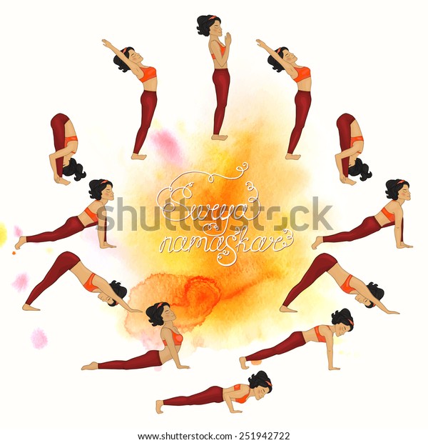 Surya Namaskar Complex Asanas Hatha Yoga Stock Vector (Royalty Free ...