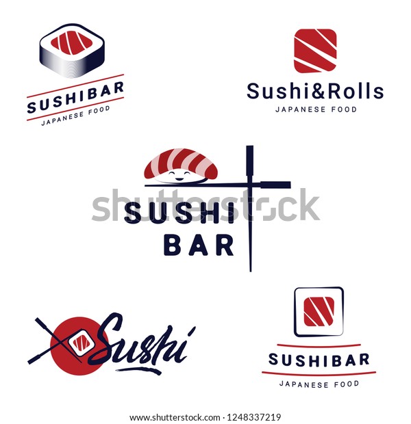 Sushi Bar Logos Templates Set Vector: стоковая векторная графика (без ...