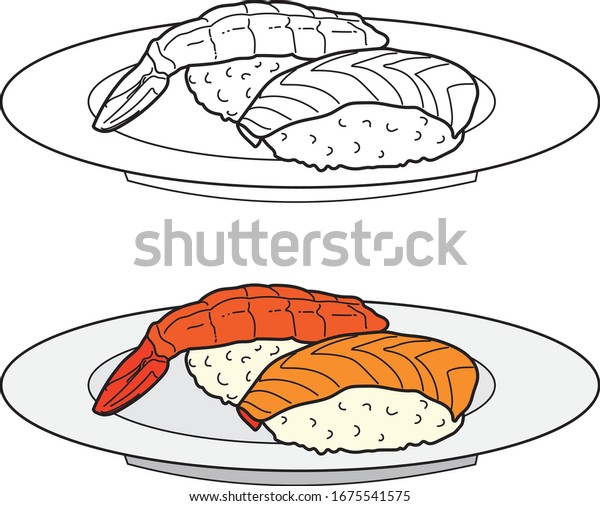 Sushi Food Vector Drawing Outline Drawing Stock Vector (Royalty Free ...