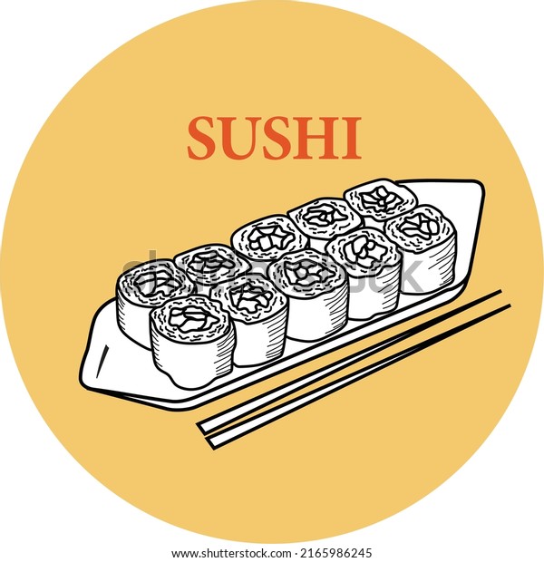 Sushi Line Art Vector Yellow Background Stock Vector (Royalty Free ...