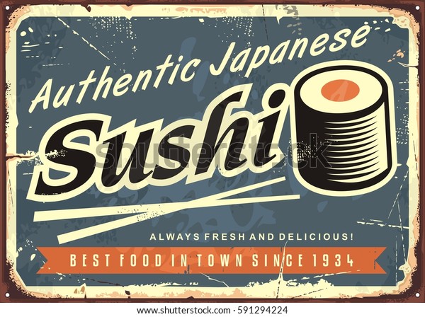 Sushi retro tin sign template for traditional Japanese seafood ...