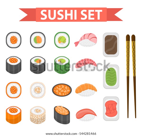 Sushi Set Symbole, Element für Design, flacher Stil. Japanische Sushi ...