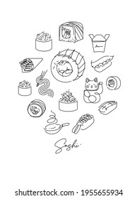 Sushi Types Poster Drawing Line Style Stock Vector (Royalty Free ...