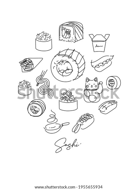 Sushi Types Poster Drawing Line Style Stock Vector (Royalty Free ...