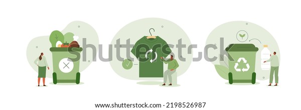 Sustainability Illustration Set Characters Reducing Food: เวกเตอร์สต็อก ...