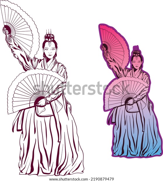 Suwon Dance Performance Korea Uniform Drawing Stock Vector (Royalty ...