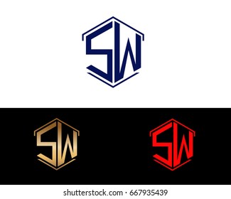 Sw Hexagon Shape Initial Letter Logo Stock Vector (Royalty Free ...