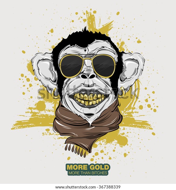 SWAG monkey with scarf and Sunglasses. print for t-shirt. HIPSTER print ...