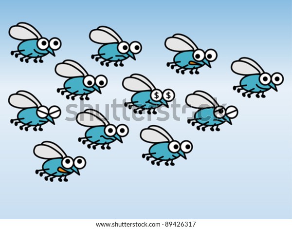 Swarm Flies Funny Flight Cartoon Illustration Stock Vector (Royalty ...