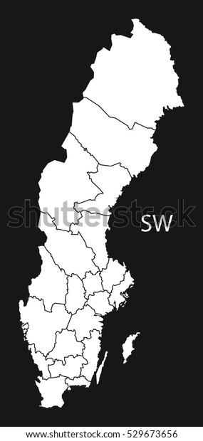 Sweden Counties Map Black White Stock Vector (Royalty Free) 529673656 ...