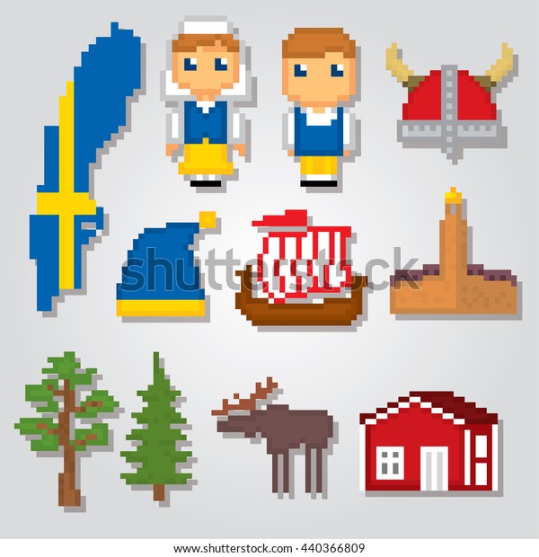 Sweden Icons Set Pixel Art Old Stock Vector (Royalty Free) 440366809 ...