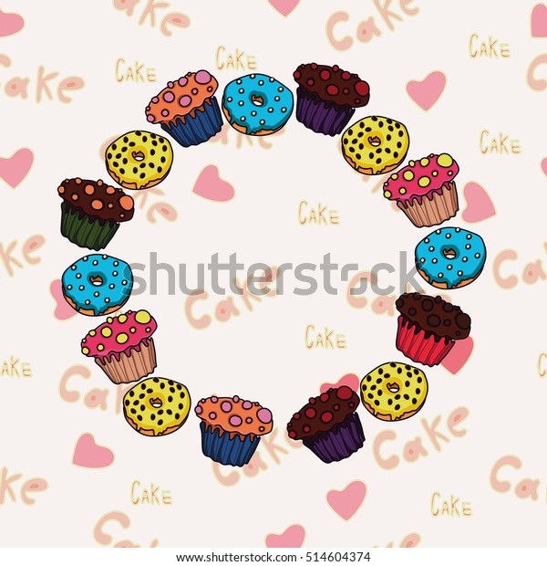 Sweet Background Round Frame Sweet Cakes Stock Vector (Royalty Free ...