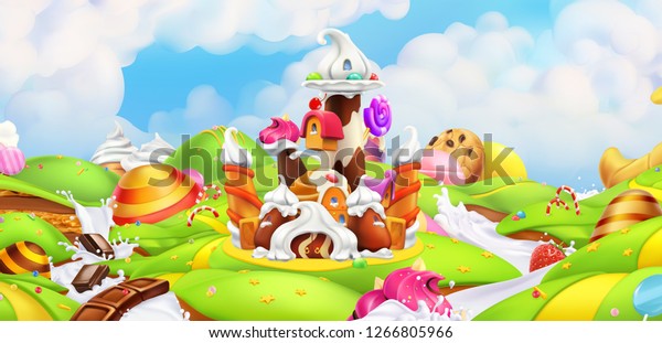 Sweet Castle Panorama Landscape Vector Background Stock Vector (Royalty ...