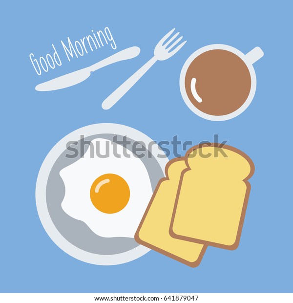 Sweet Cute Cartoon Breakfast On Flat Stock Vector (Royalty Free ...