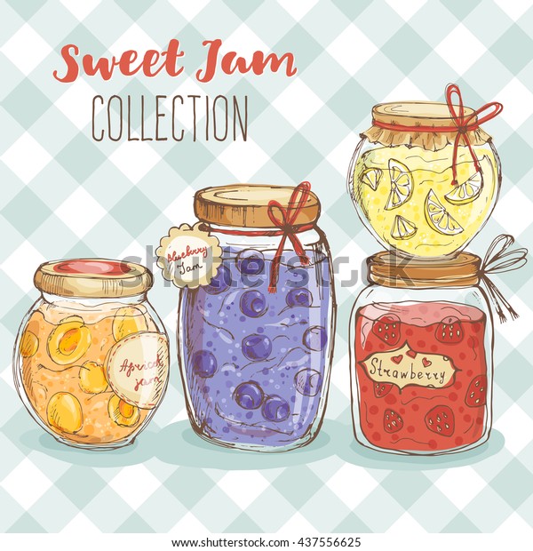 Sweet Cute Jam Jars Collection Homemade Stock Vector (Royalty Free ...