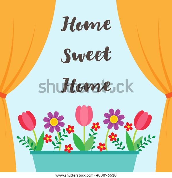 Sweet Home Background Open Window Flowers Stock Vector (Royalty Free ...