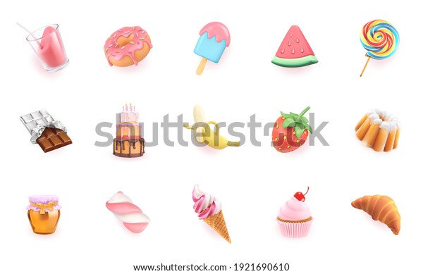 Sweet Icons Set 3d Realistic Vector Stock Vector (Royalty Free) 1921690610