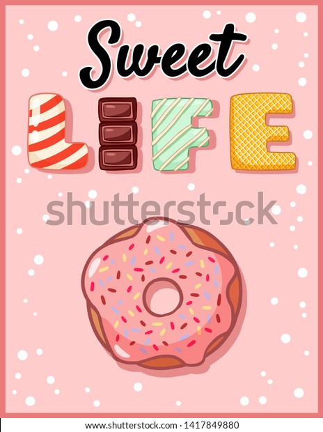 Sweet Life Cute Funny Postcard Donut Stock Vector (Royalty Free ...