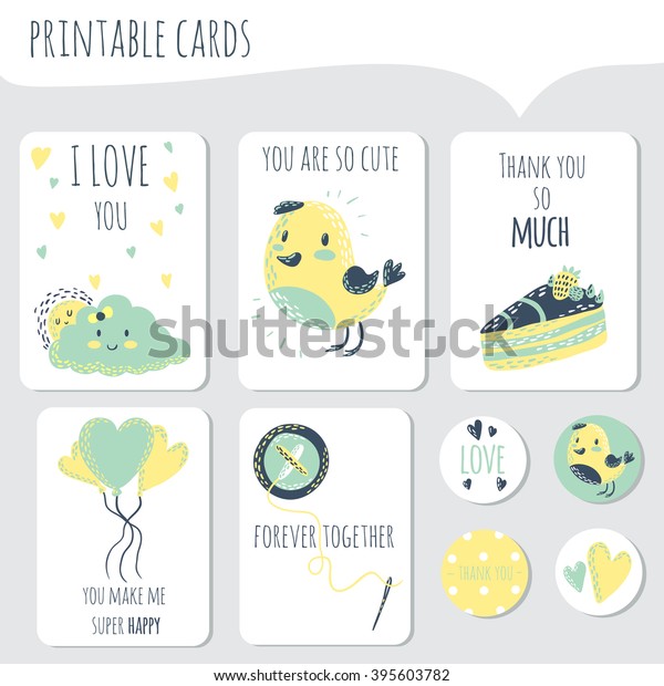 Sweet Printable Cards Different Interesting Cute Stock Vector (Royalty ...