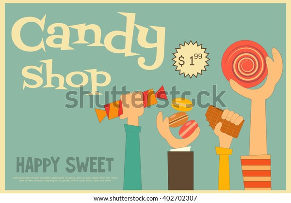 Sweet Shop Poster Retro Style Advertising Stock Vector (Royalty Free ...