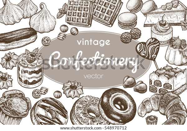 Sweets Bakery Set Hand Drawing On Stock Vector (Royalty Free) 548970712 ...