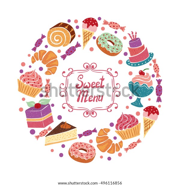 Sweets Circle Colorful Background Cake Cupcake Stock Vector (Royalty ...